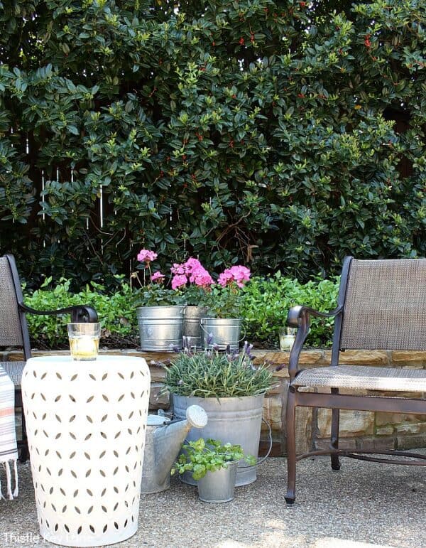 Simple Bucket Container Garden With Flowers - Thistle Key Lane