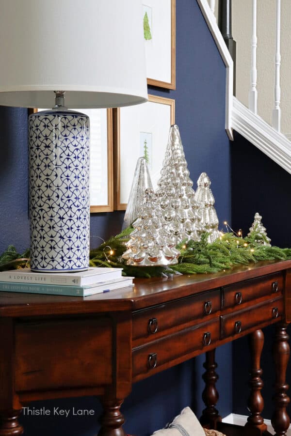 Christmas Entry Table With Mercury Glass - Thistle Key Lane