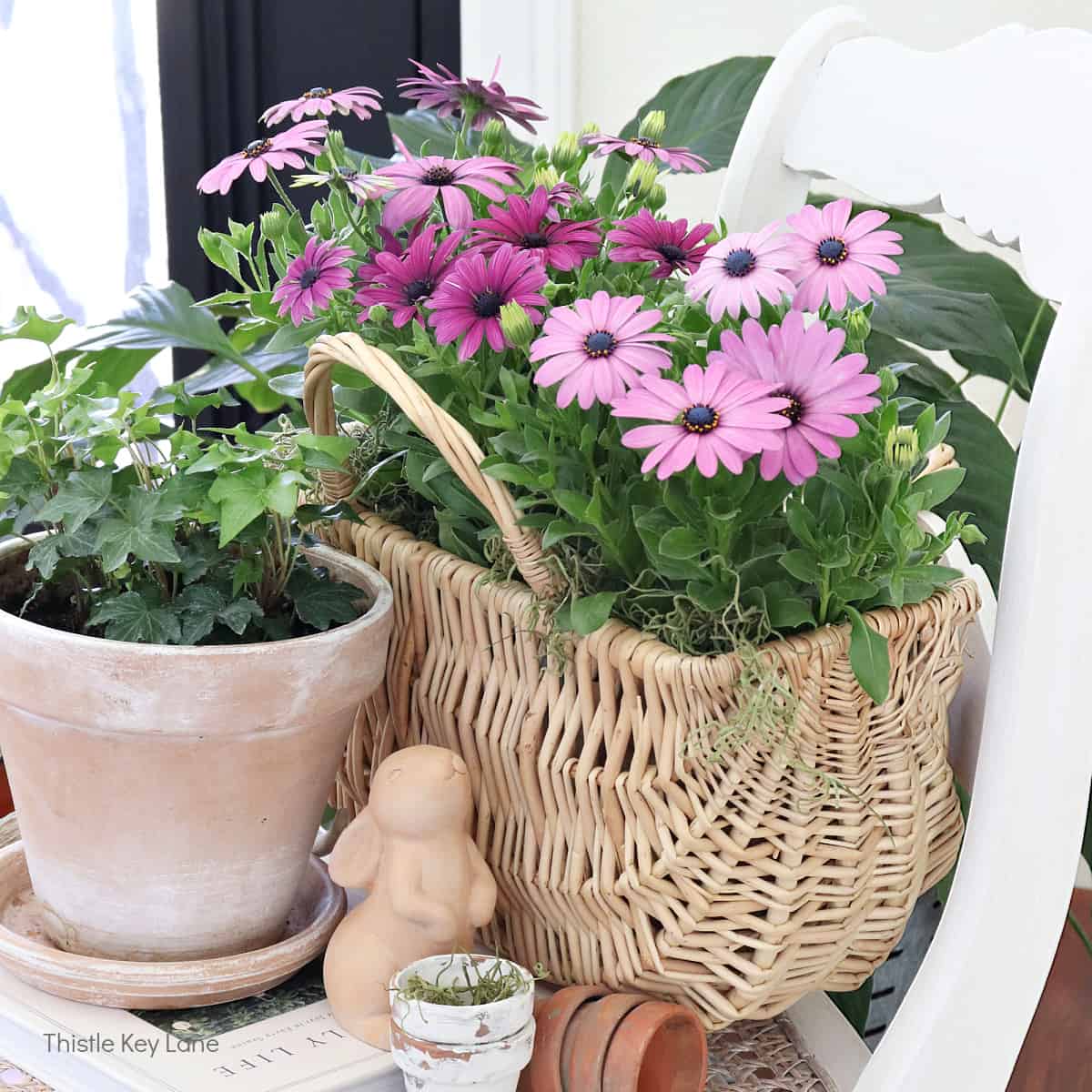 Spring Chair Vignette With Flowers - Thistle Key Lane