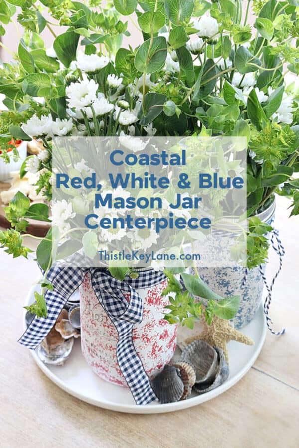 Coastal Spongeware Mason Jar Centerpiece - Thistle Key Lane