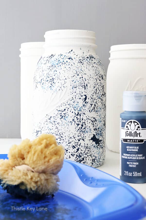 Coastal Spongeware Mason Jar Centerpiece - Thistle Key Lane