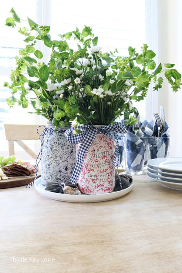 Coastal Spongeware Mason Jar Centerpiece - Thistle Key Lane