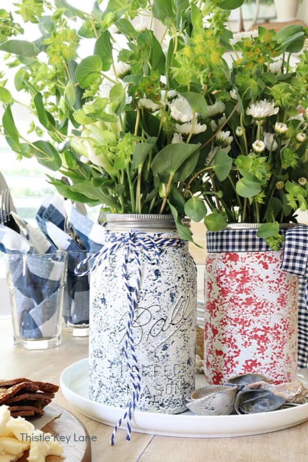 Coastal Spongeware Mason Jar Centerpiece - Thistle Key Lane