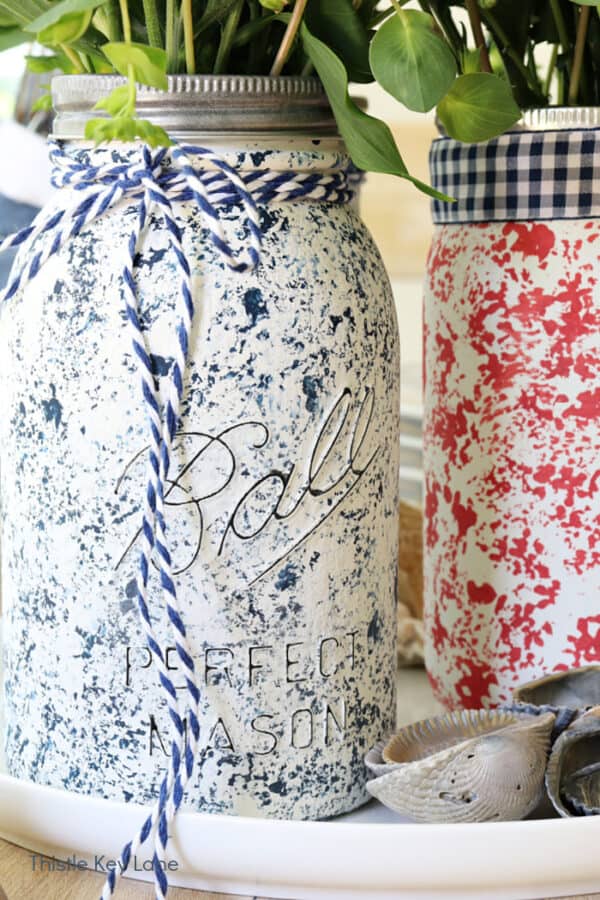 Coastal Spongeware Mason Jar Centerpiece - Thistle Key Lane