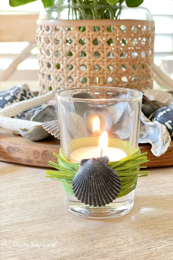DIY Raffia And Shell Candle Holders - Thistle Key Lane