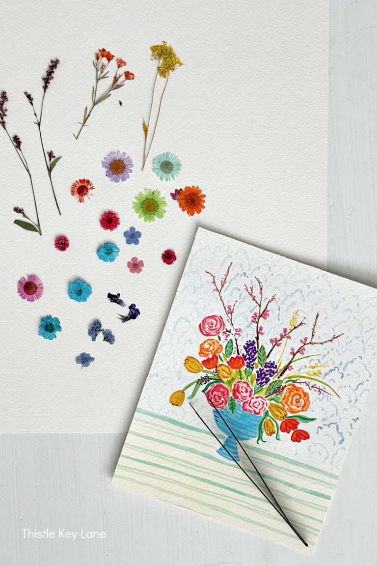 Mixed Media Art With Pressed Flowers - Thistle Key Lane