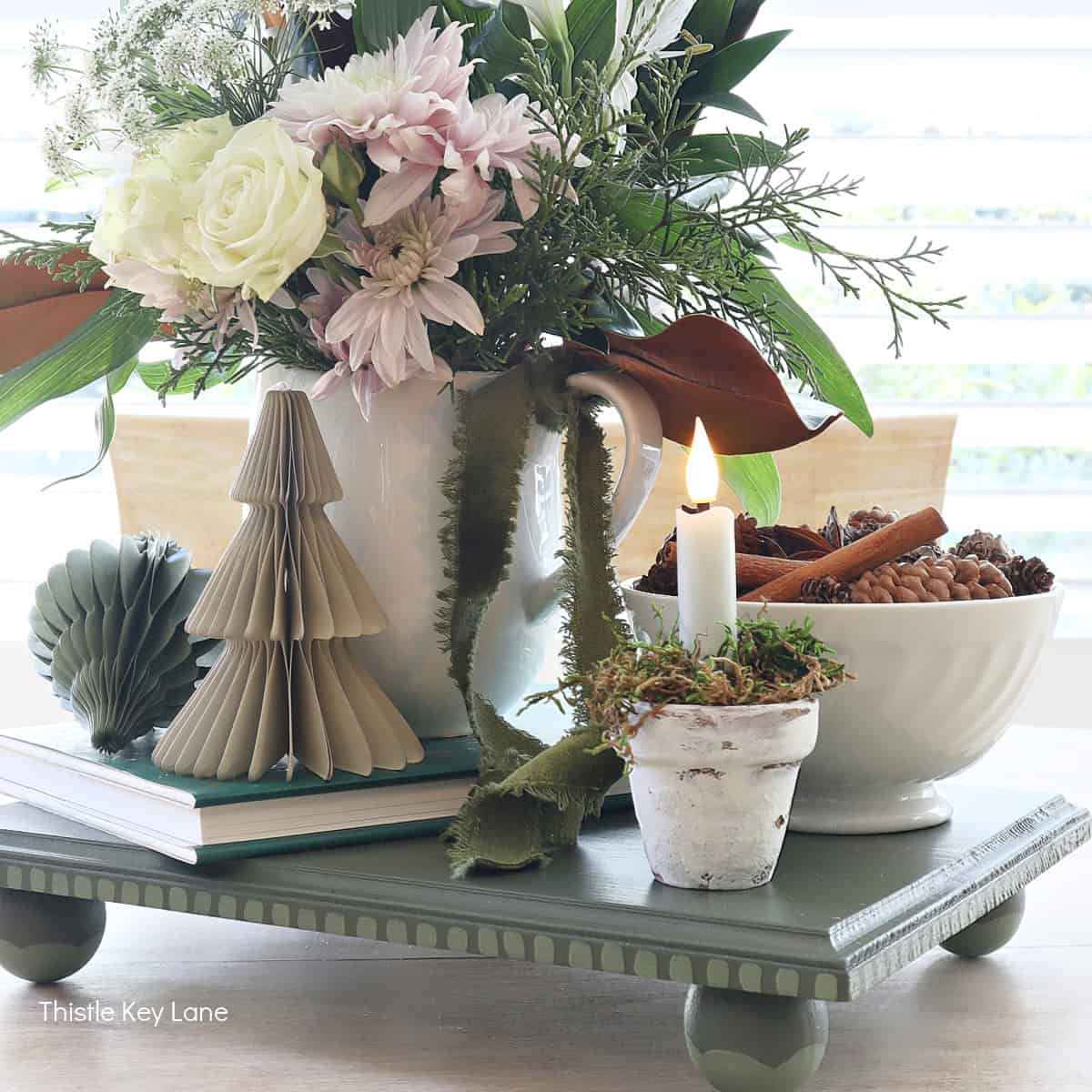 Holiday Floral Vignette With DIY Flameless Candle Holder - Thistle Key Lane