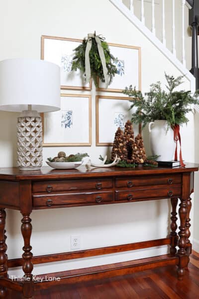 Create A Rustic Entry Table With Holiday Greenery - Thistle Key Lane