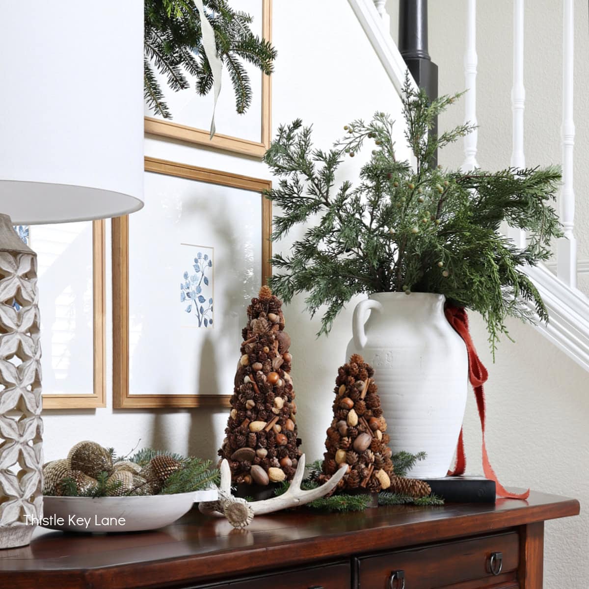 Create A Rustic Entry Table With Holiday Greenery - Thistle Key Lane